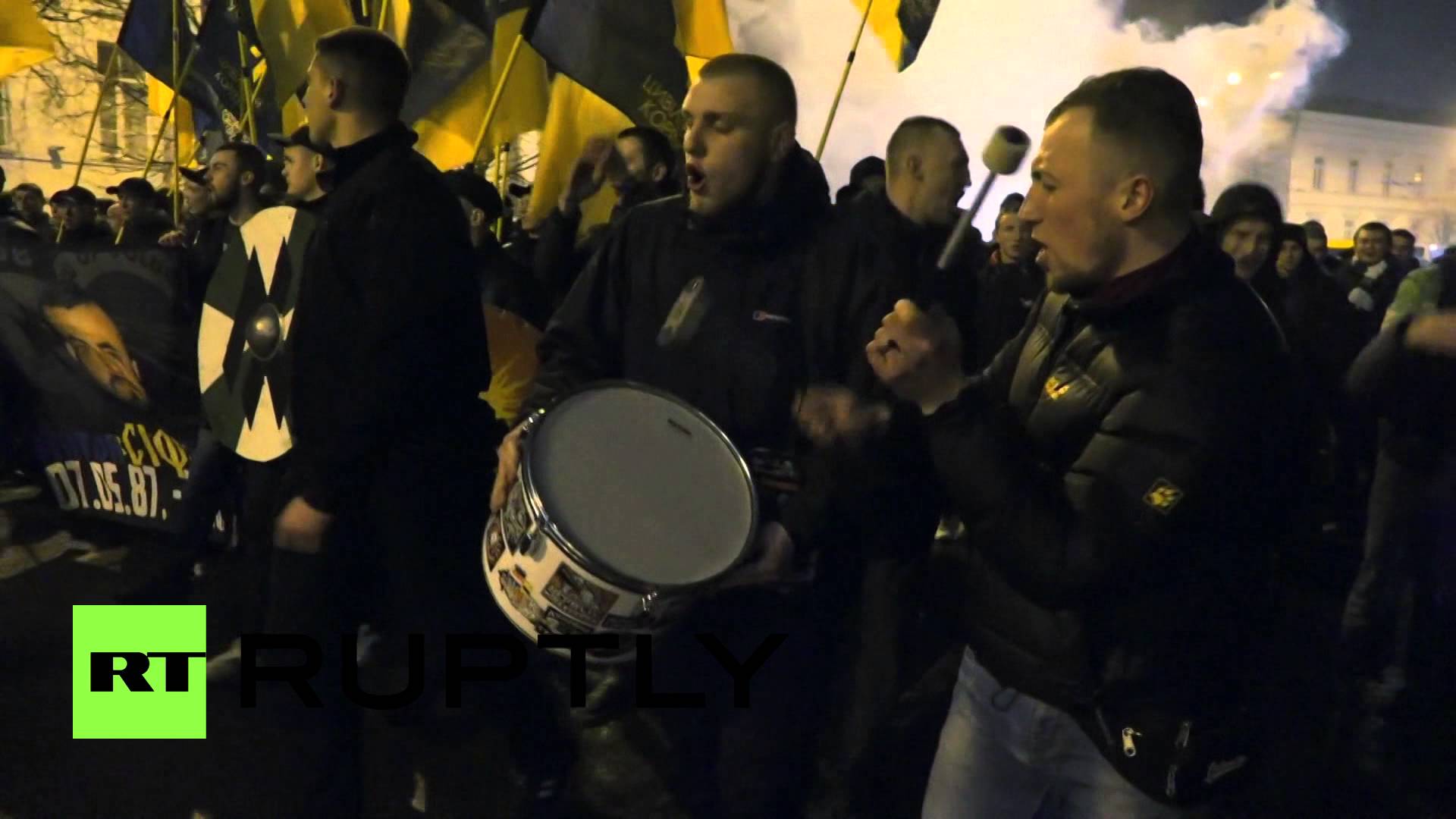 RAW: Ukrainian football fans, Azov battalion parade in unity march in ...