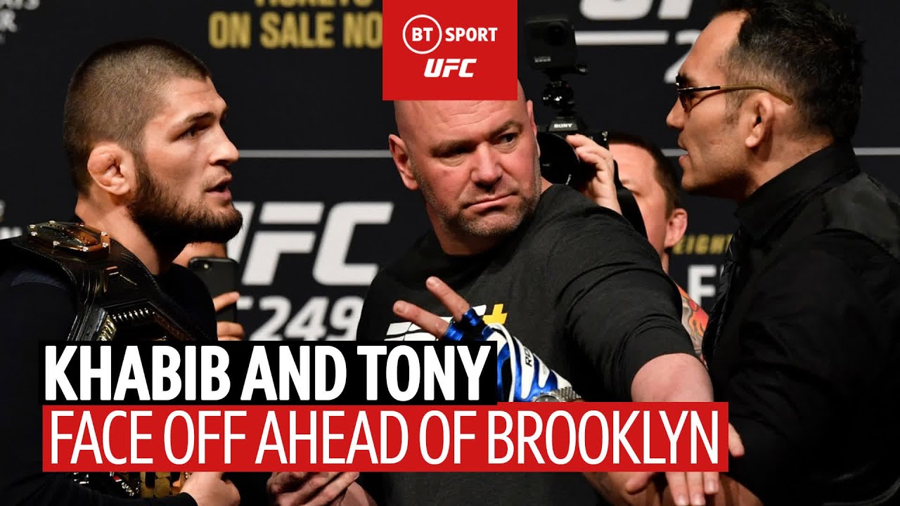 Khabib kicks Tony Ferguson's belt off stage! The UFC 249 face off was ...