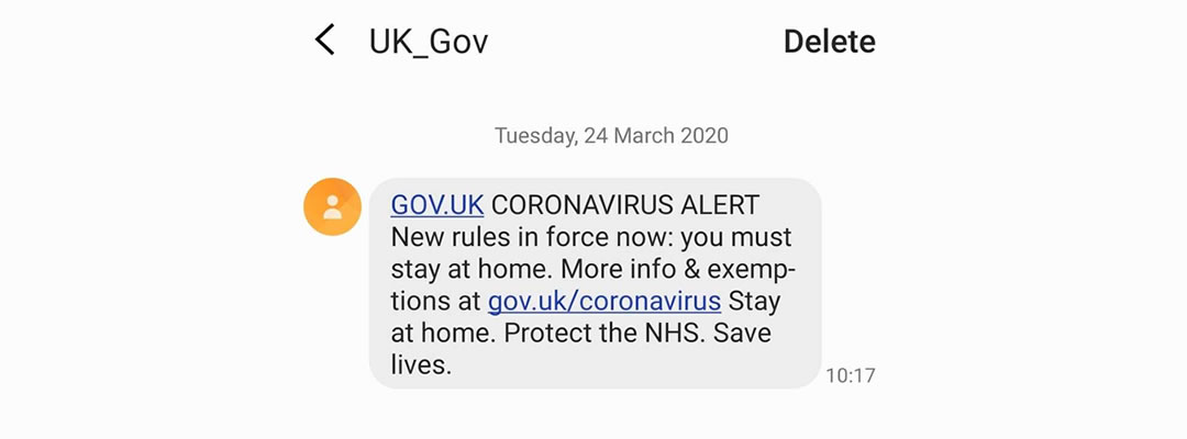 UK Government Sends SMS Text to All – “Stay at Home”