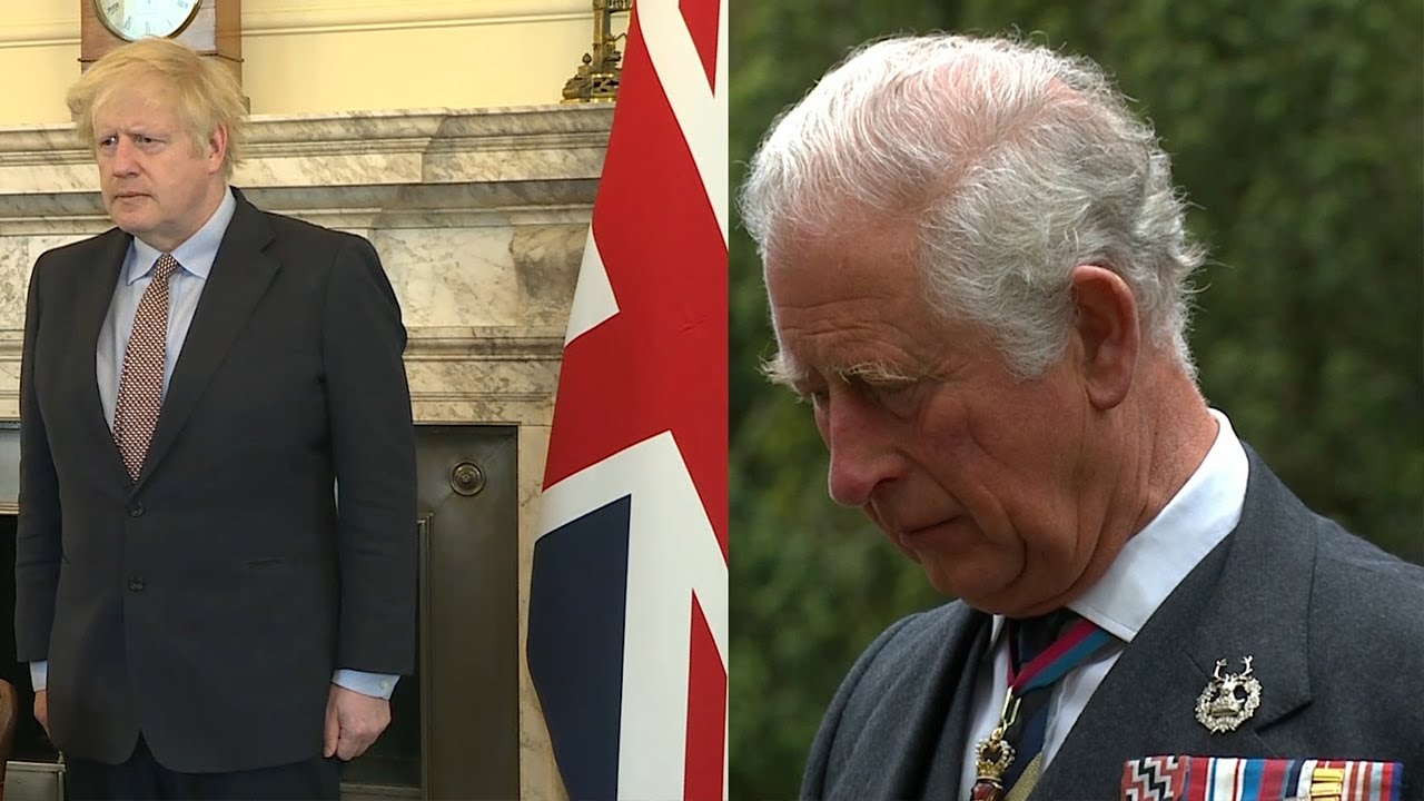 Boris Johnson and Prince Charles observe two-minute silence on VE Day ...