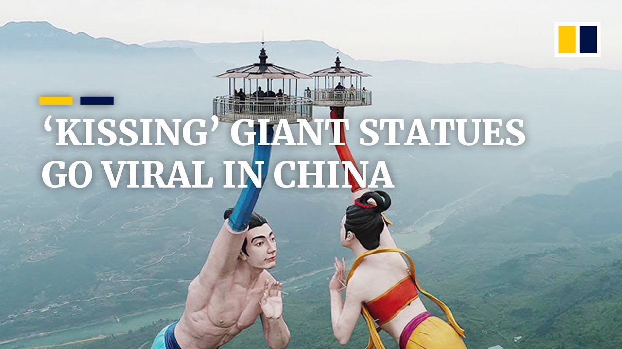 New attraction of giant statues “blowing” flying kisses goes viral in ...