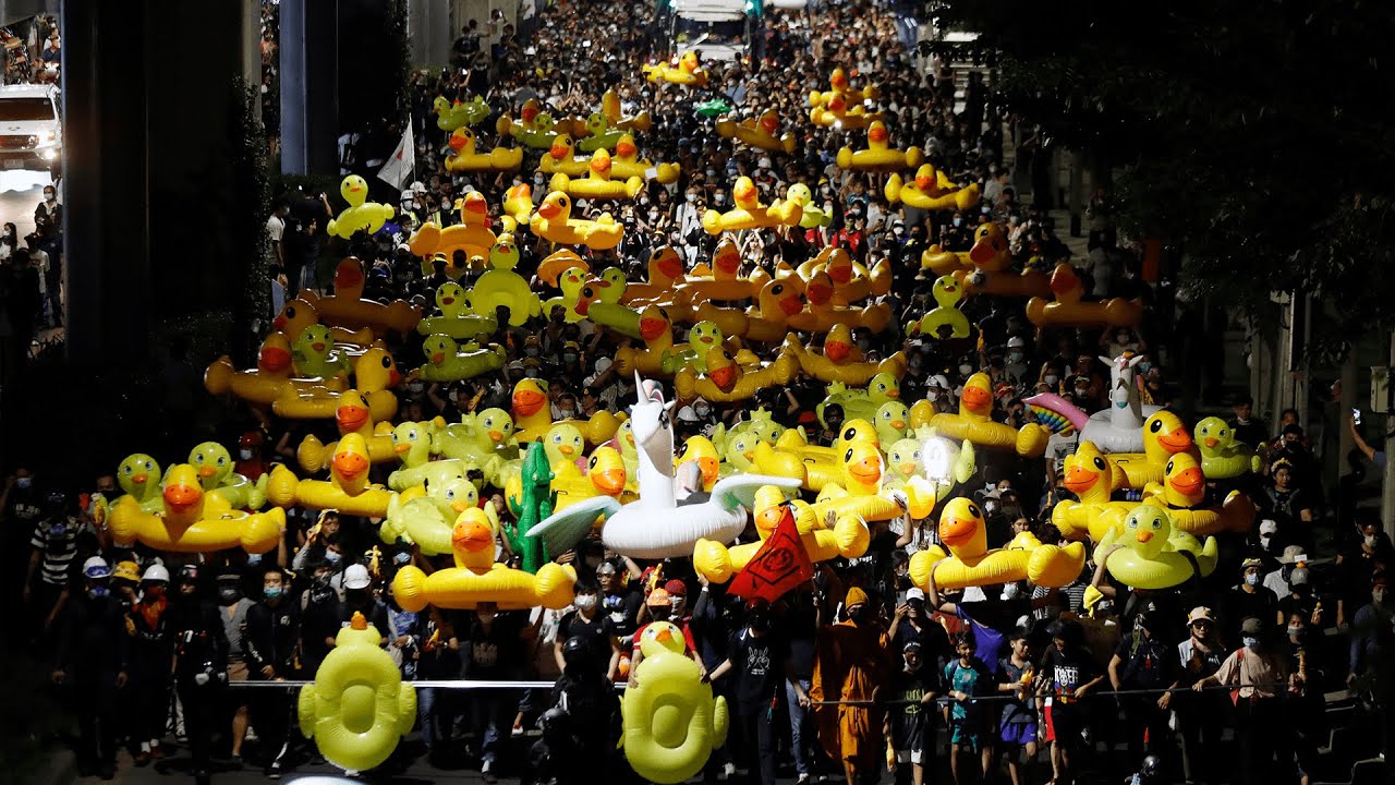 Inflatable ducks become symbol of pro-democracy protests in Bangkok ...