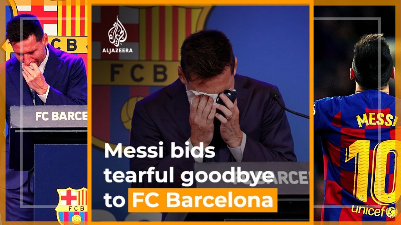 Lionel Messi bids tearful farewell to FC Barcelona at press conference ...