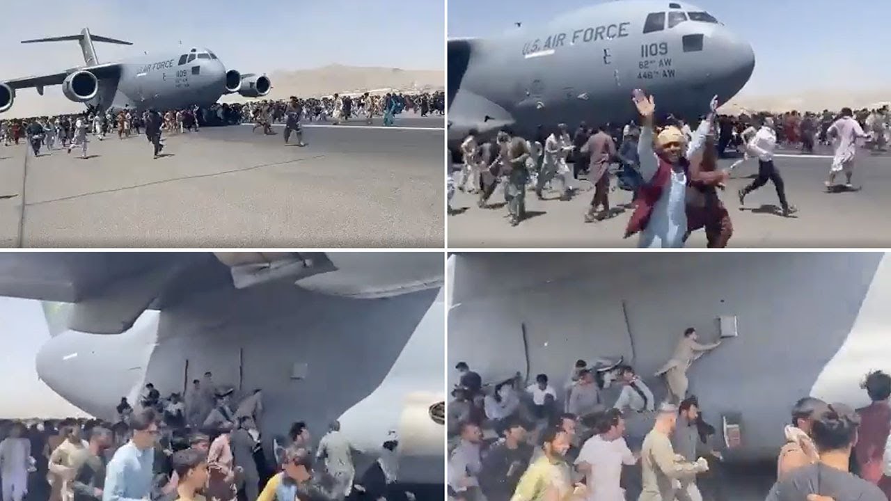 Afghanistan: Hundreds swarm Kabul runway as US plane evacuates people ...