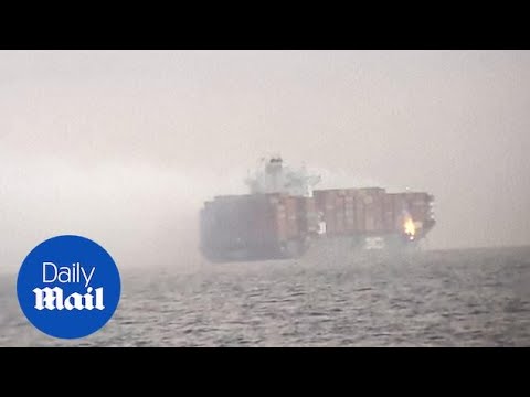 Shipping containers fall off cargo ship and catch fire in Pacific - The ...