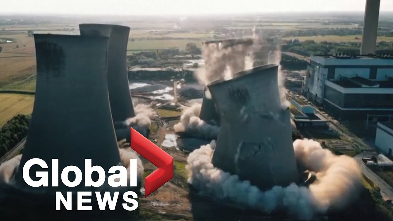 Four UK power station cooling towers demolished in controlled implosion ...