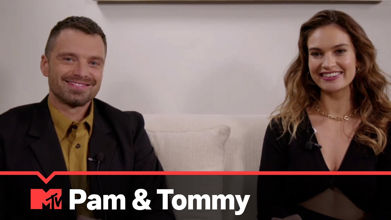 Lily James And Sebastian Stan Talk Pam & Tommy Prosthetics, Pants, And ...