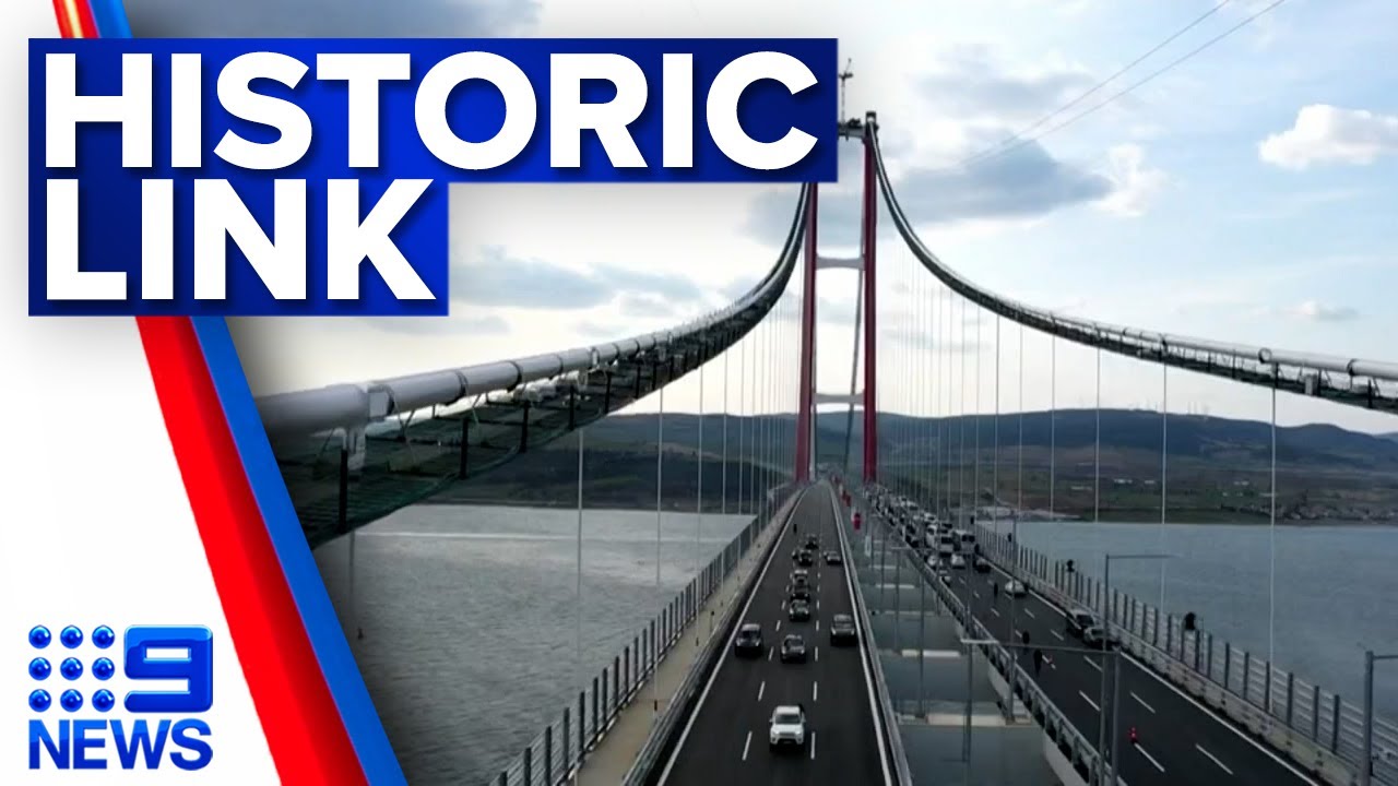 Turkey opens record-breaking bridge between Europe and Asia | 9 News ...