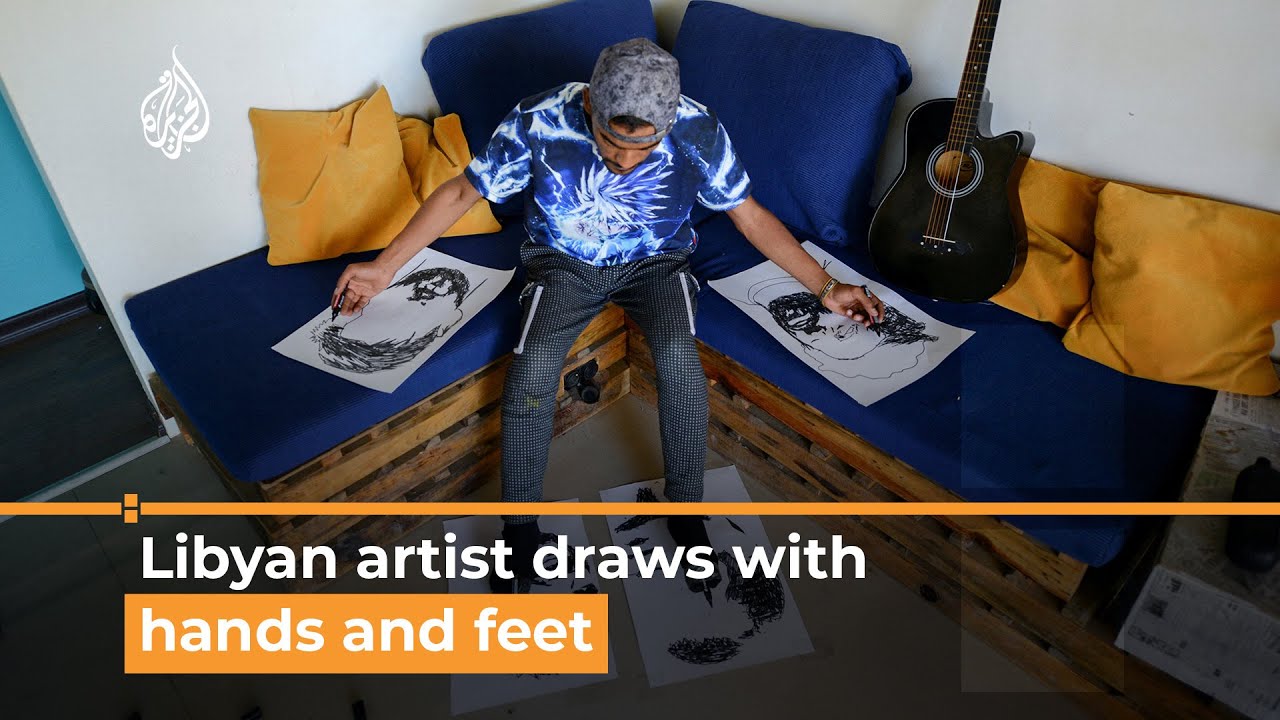 Libyan artist draws with hands and feet simultaneously - The Global Herald