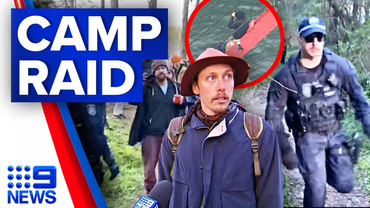 Two arrests made as police raid climate activist campsite | 9 News ...