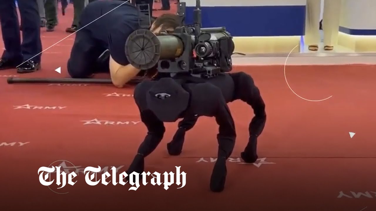Russia demonstrates 'fake' robot dog dressed in ninja clothing at arms ...