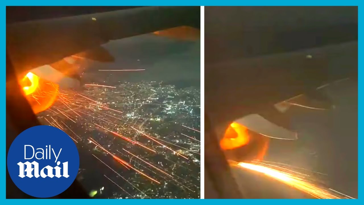 Terrifying moment plane engine catches fire moments after takeoff - The ...