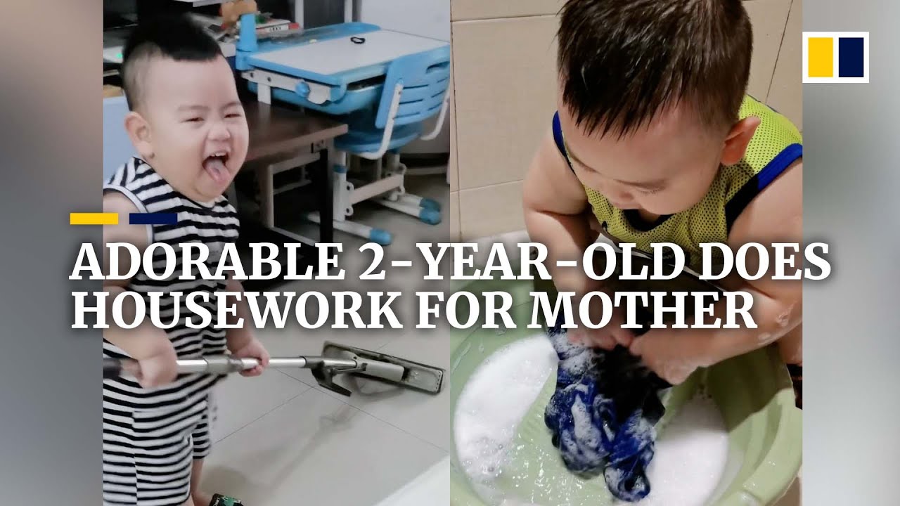 2-year-old boy doing housework for mother melts hearts on social media ...