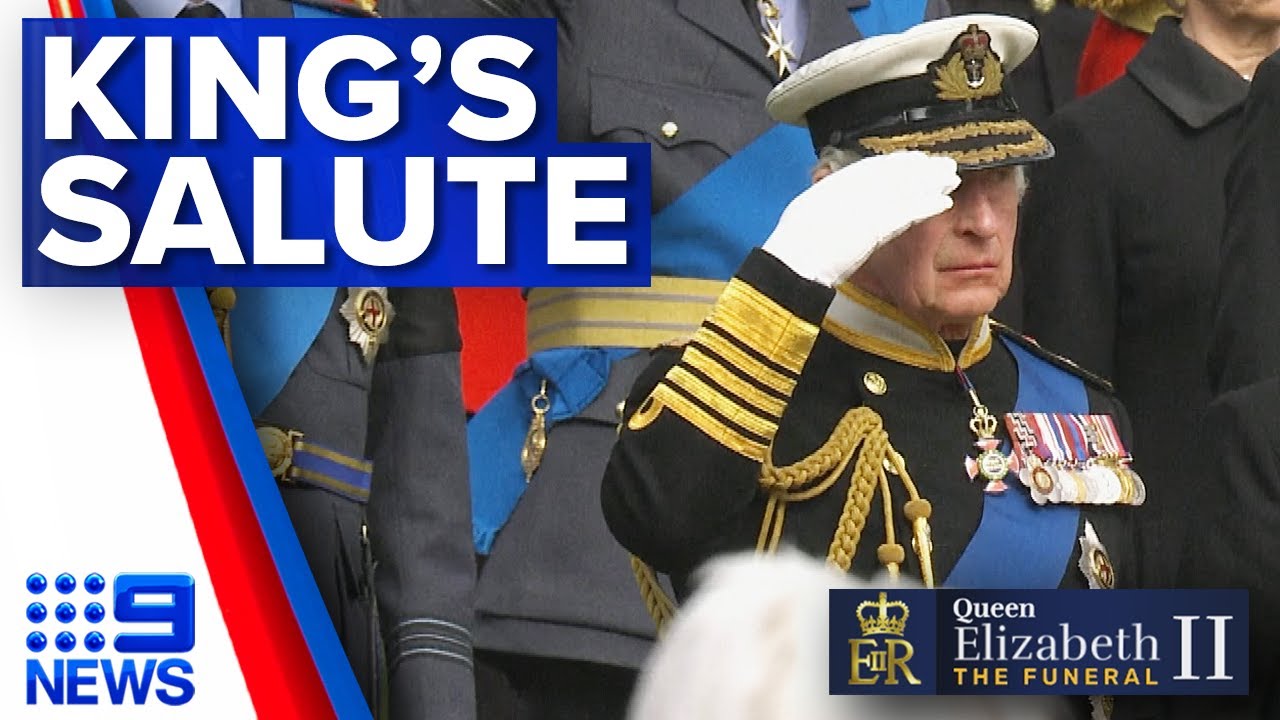 King salutes his mother as Queen's coffin loaded into hearse for final ...