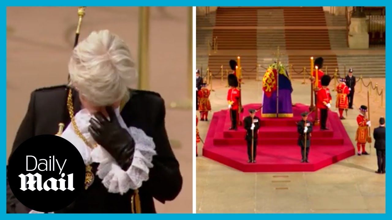 Emotional moment Black Rod wipes away a tear by the Queen's coffin on ...
