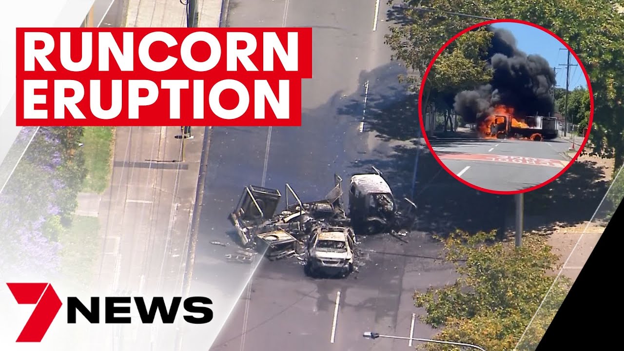 Two-vehicle collision erupts in flames at Runcorn | 7NEWS - The Global ...
