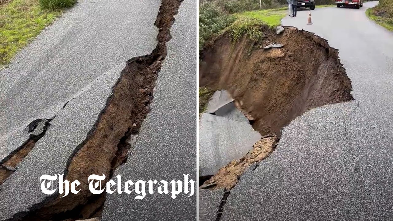 Road collapses in California as extreme flooding damages infrastructure ...