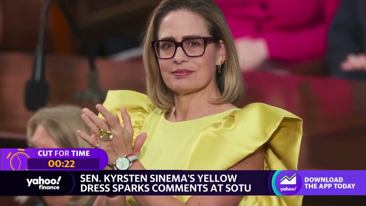 Sen. Sinema stands out at State of the Union (I-AZ) in yellow dress ...