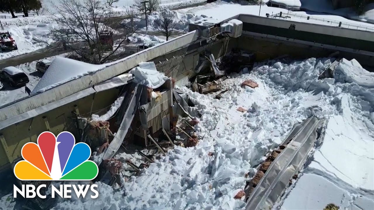 Drone video shows market roof collapsed by snow in California - The ...