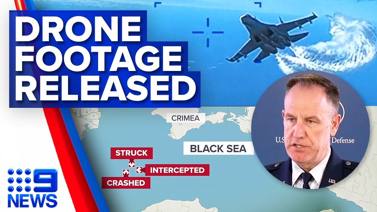 Dramatic footage released of Russian fighter jet hitting US drone | 9 ...