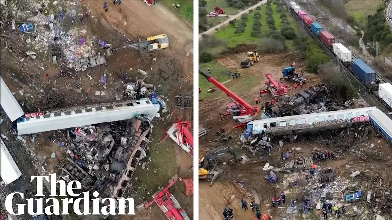 Greece: drone footage shows aftermath of head-on train crash - The ...
