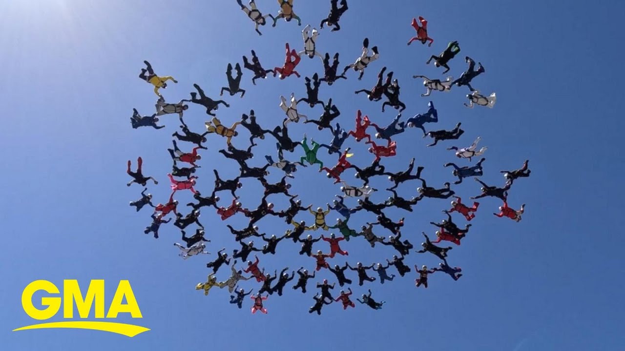 Watch 101 skydivers form record-breaking snowflake formation - The ...