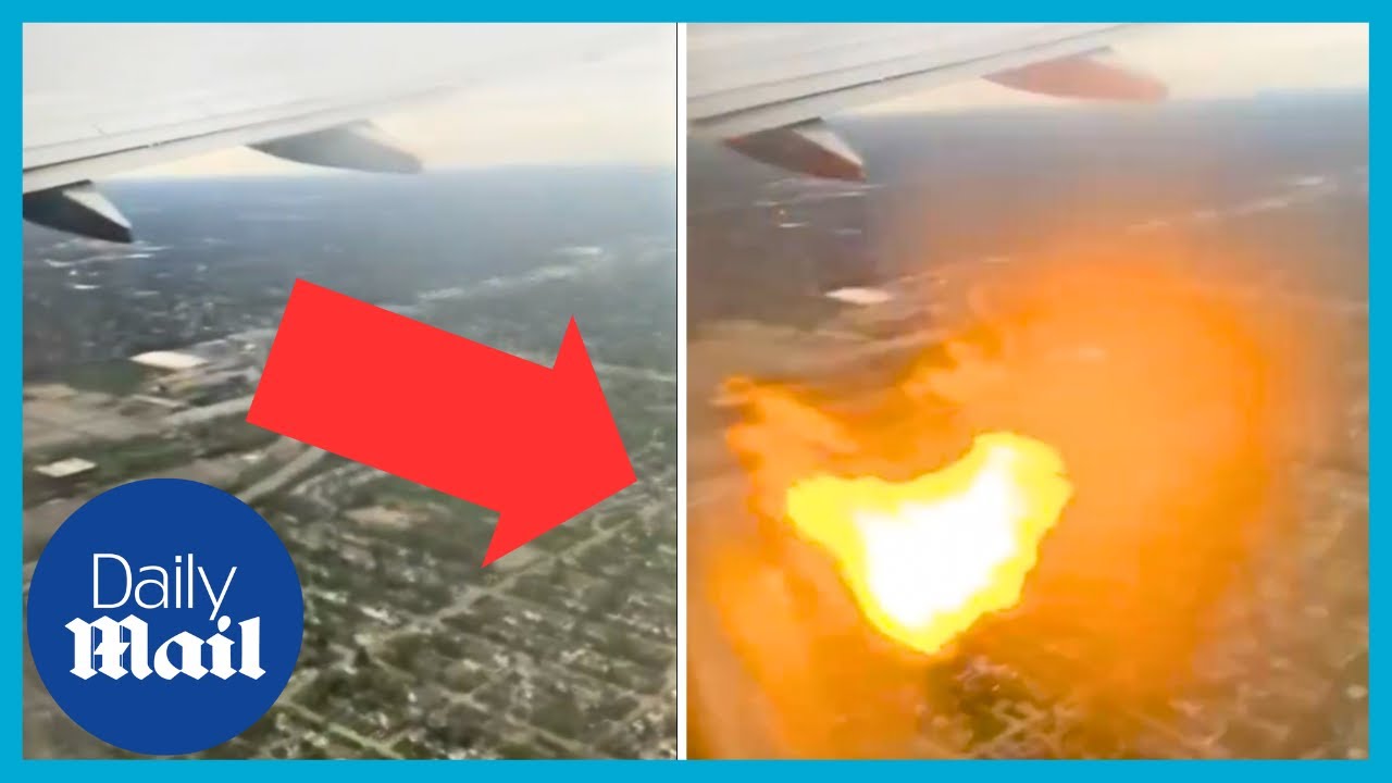 Terrified passengers watch airplane engine fire inside American ...