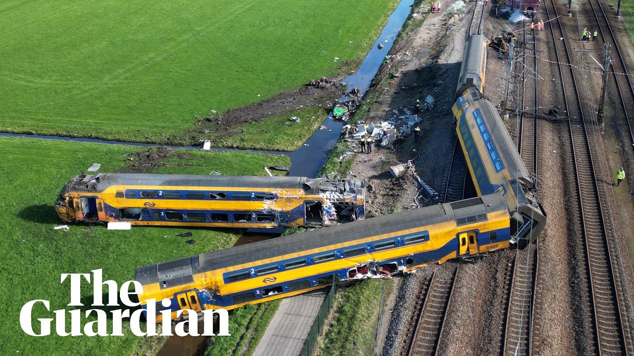 Drone footage shows derailed train after crash in Netherlands - The ...