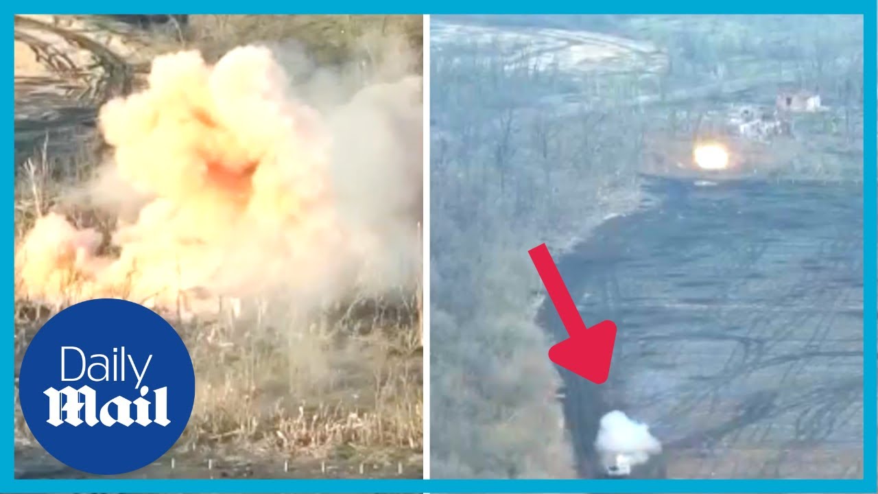 Lone Ukrainian tank blasts Russian troops and causes huge explosion ...