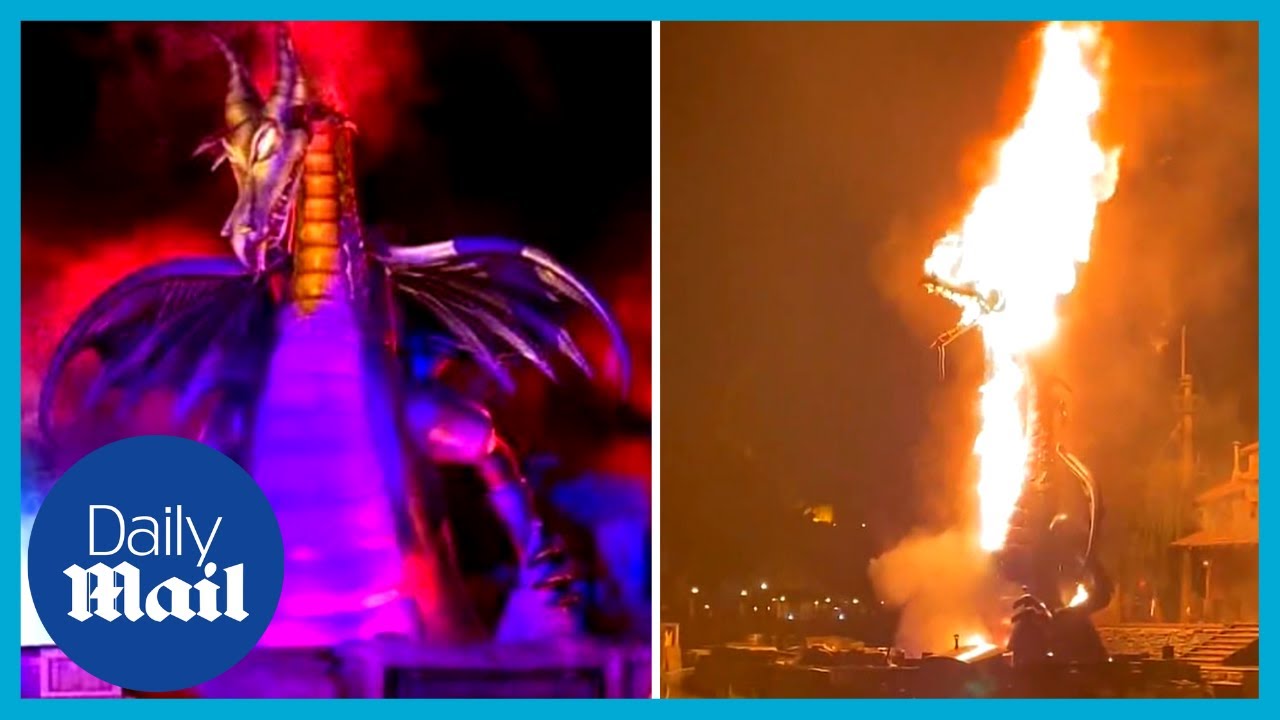 People scream as huge animatronic dragon catches fire in Disneyland ...