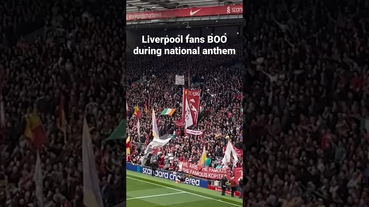 Liverpool fans BOO and JEER during national anthem #kingcharles # ...