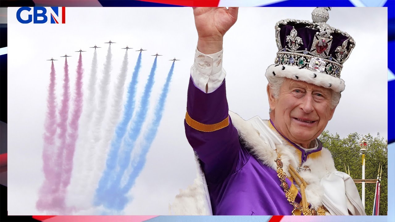 Coronation flypast: King Charles watches the Red Arrows fly over ...