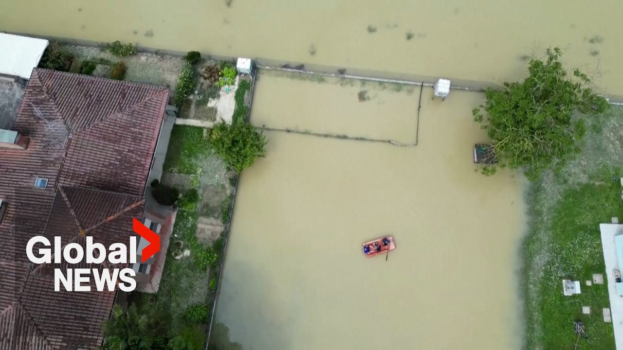 Italy floods: Drone video shows scale of flooding damage in northern ...
