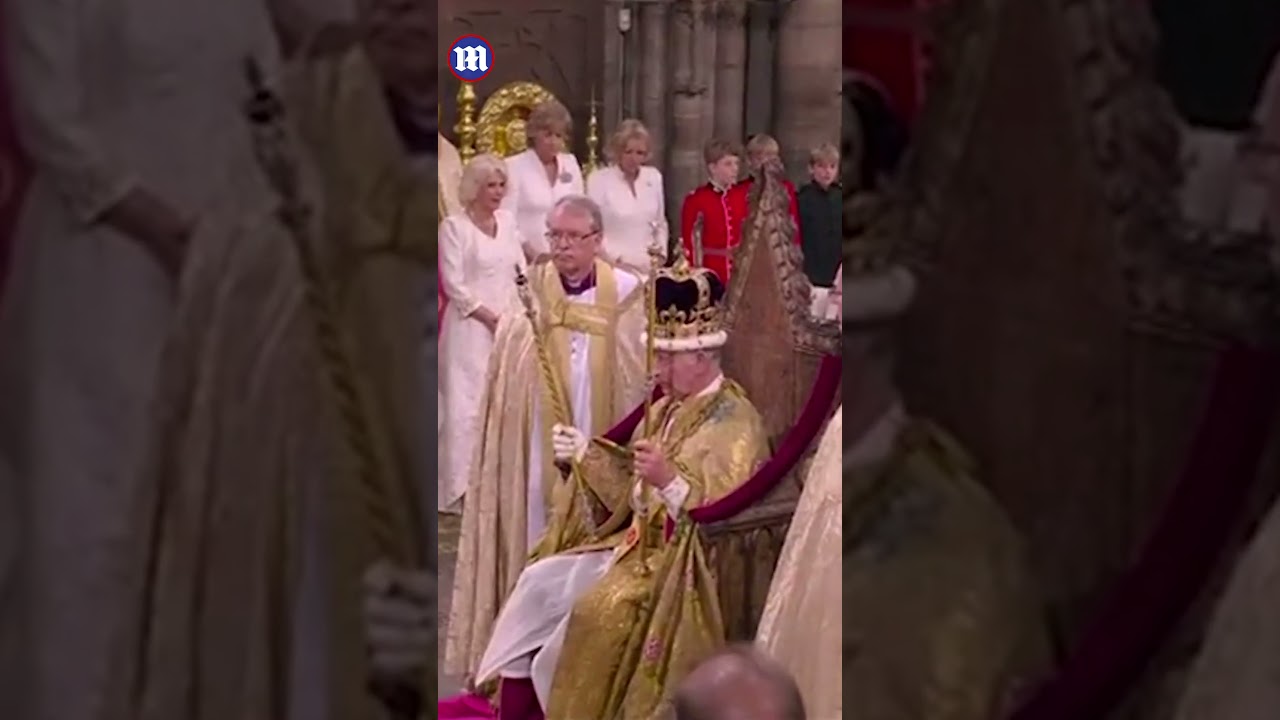 Moment King Charles receives his crown during the coronation ceremony ...