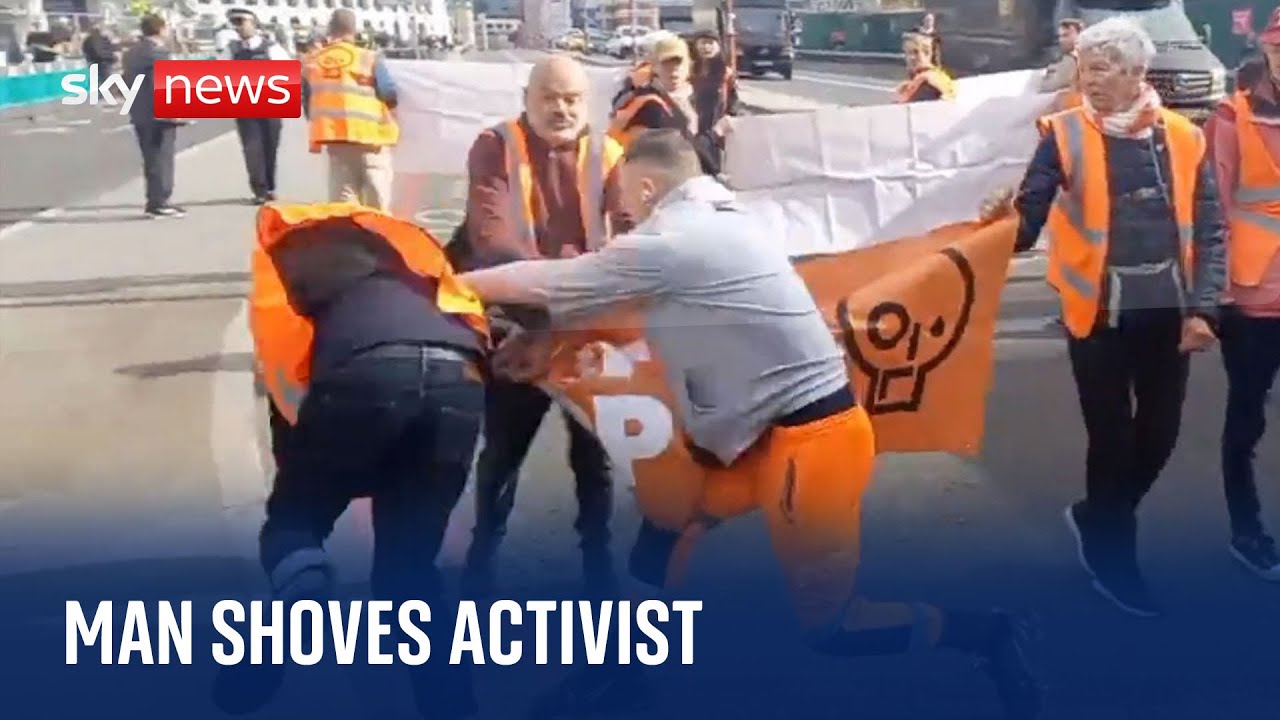 Just Stop Oil: Police handcuff man who shoves protester to ground - The ...
