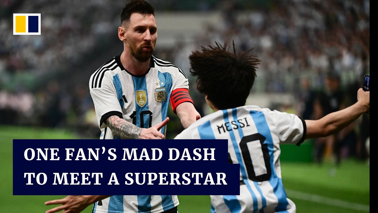 Teen fan rushes pitch to hug Lionel Messi during friendly match in ...