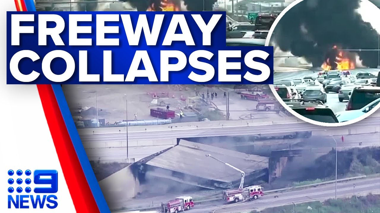 Major freeway collapses in US, fears one person could be trapped | 9 ...