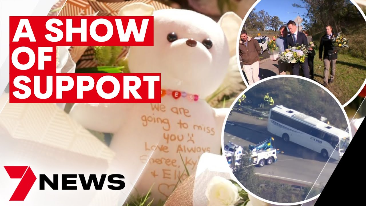 A growing memorial at the site if the hunter Valley fatal bus crash in ...