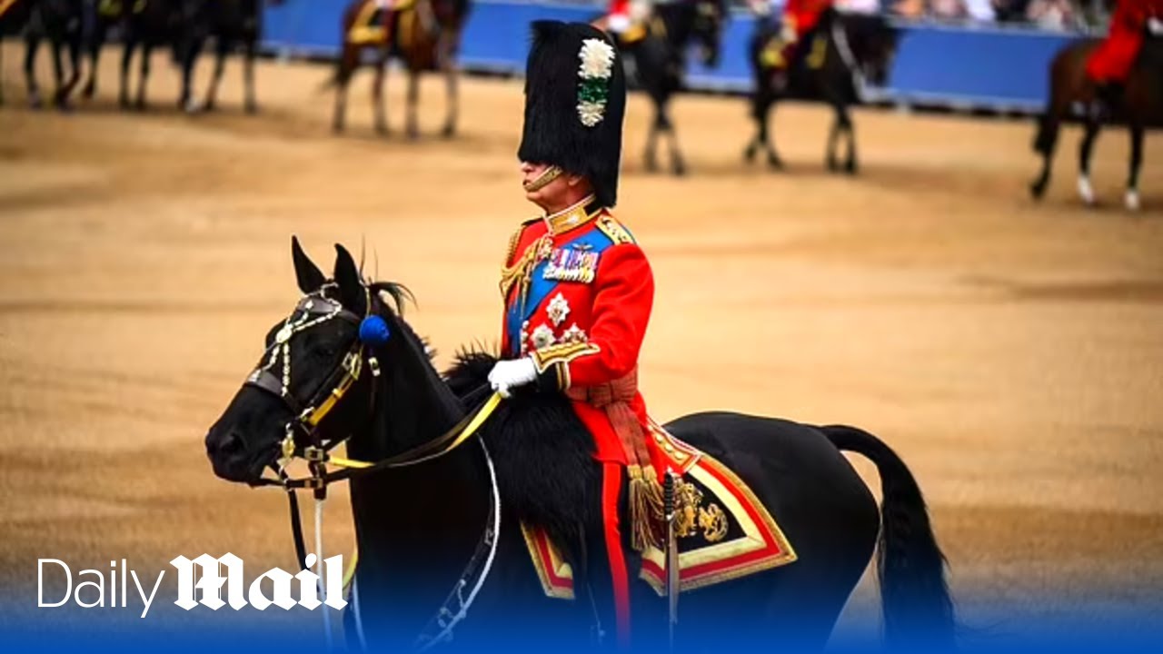 Moment King Charles rides on horseback for Trooping The Colour parade ...