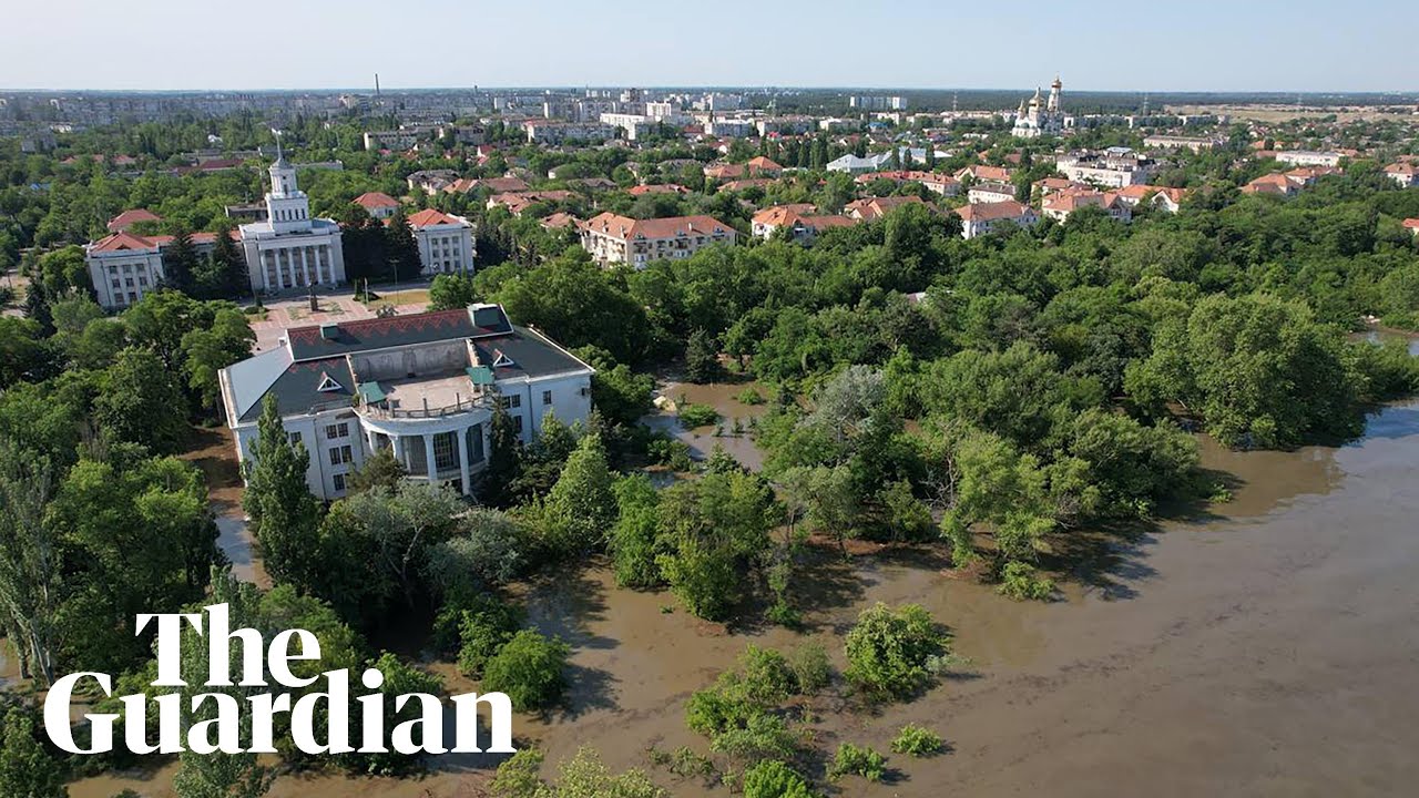 Drone footage shows extent of flood in Russia-controlled Ukrainian town ...