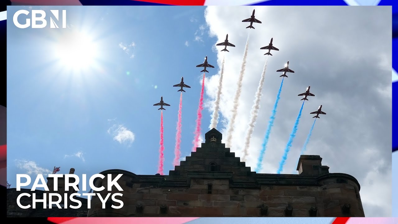 Red Arrows fly past over Edinburgh Castle for King Charles and Queen ...
