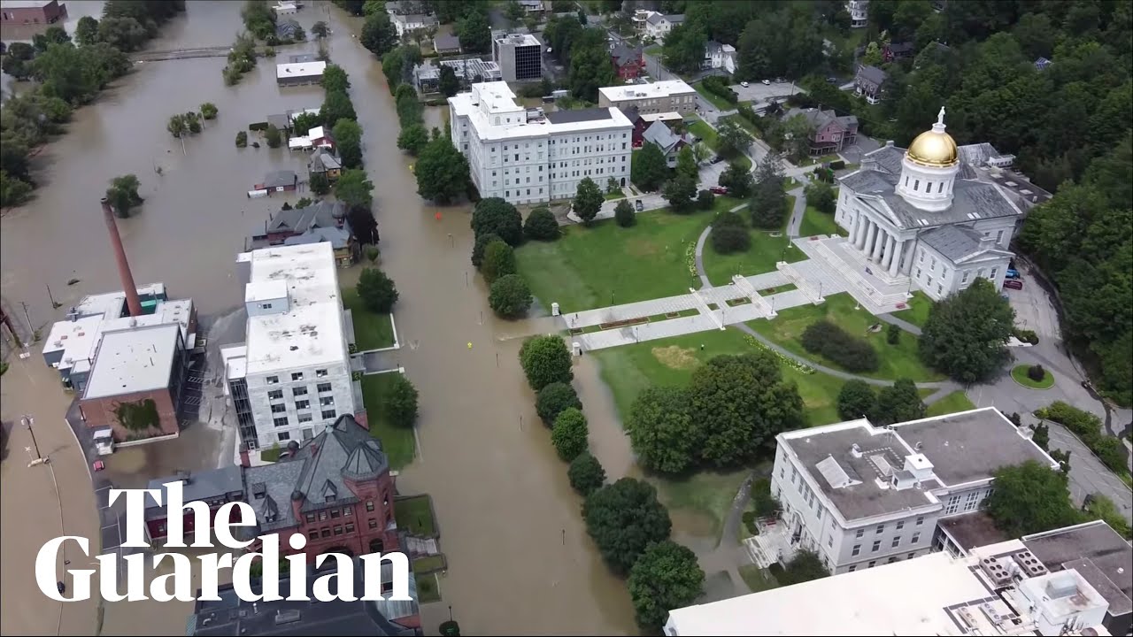 US floods: drone video shows disastrous flooding in Montpelier, Vermont ...