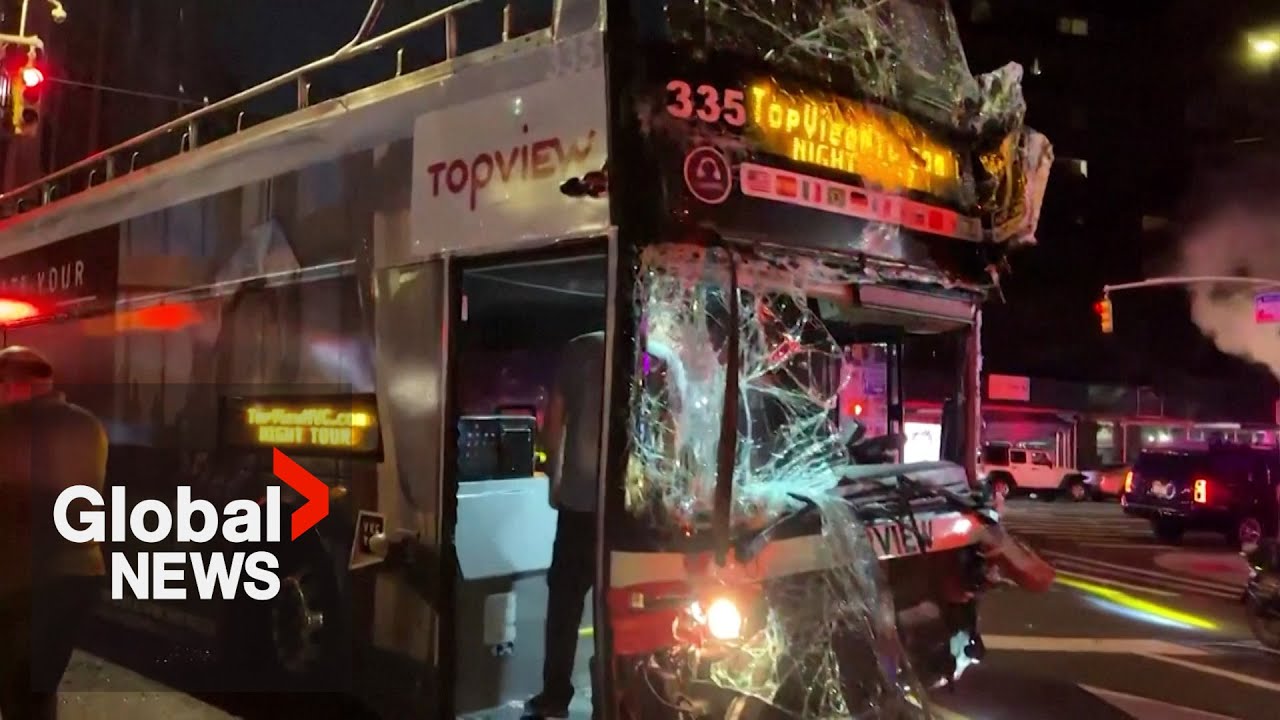 NYC bus crash: Dozens injured after double-decker collides with MTA bus ...