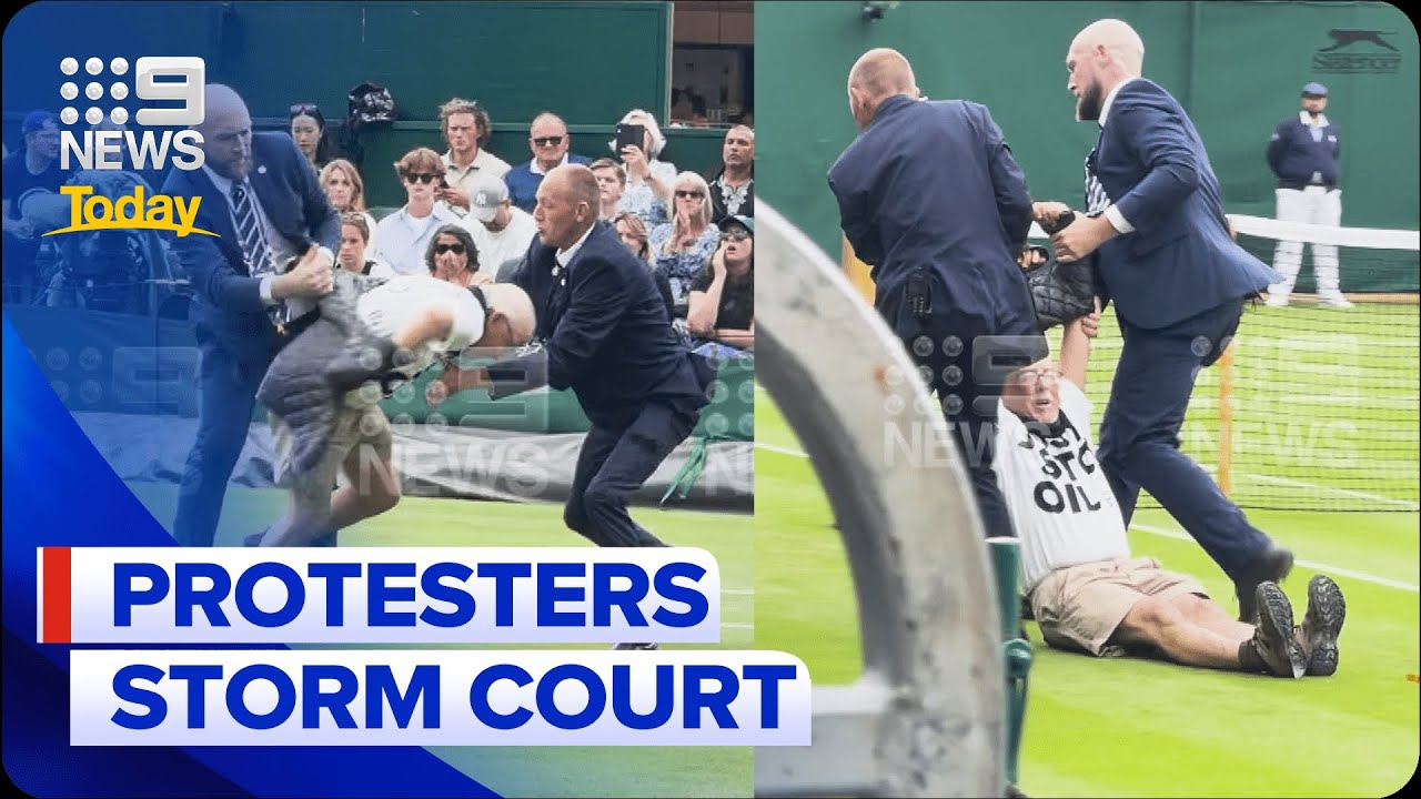 Wimbledon in chaos as climate protesters storm court | 9 News Australia ...