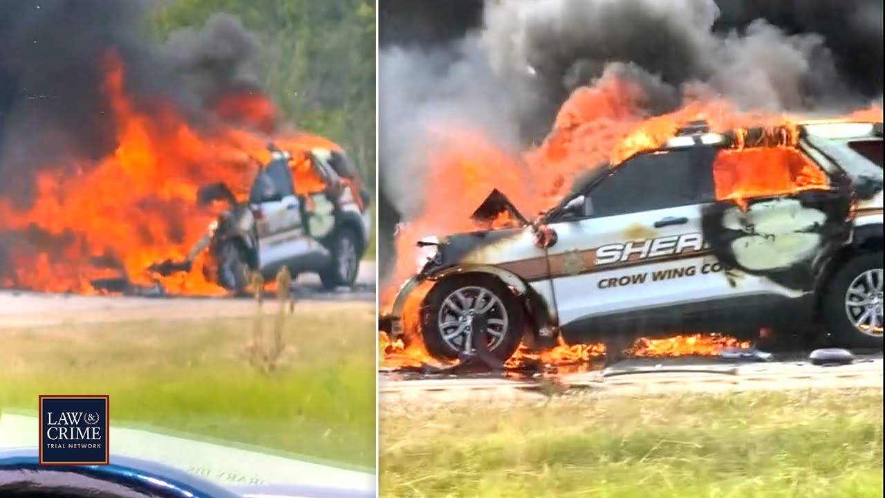 Cop Car Erupts in Flames After Deputy Crashes into Parked Vehicles on ...