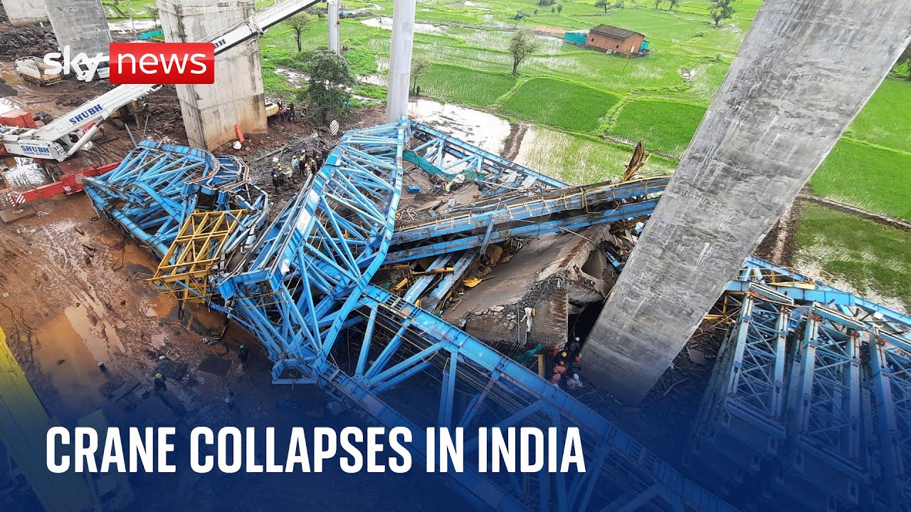 India: Huge crane collapses at highway construction site killing ...