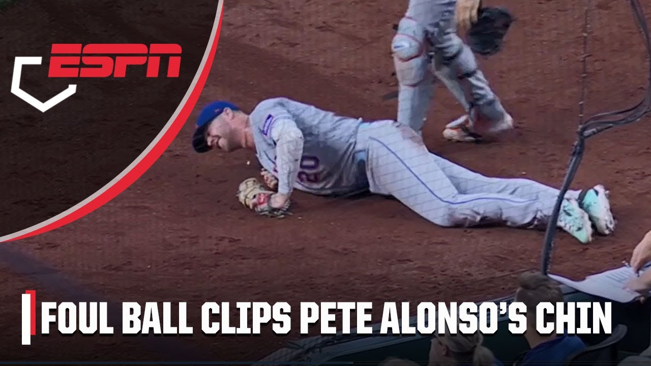 Pete Alonso gets hit in the face on foul ball catch attempt | MLB on ...