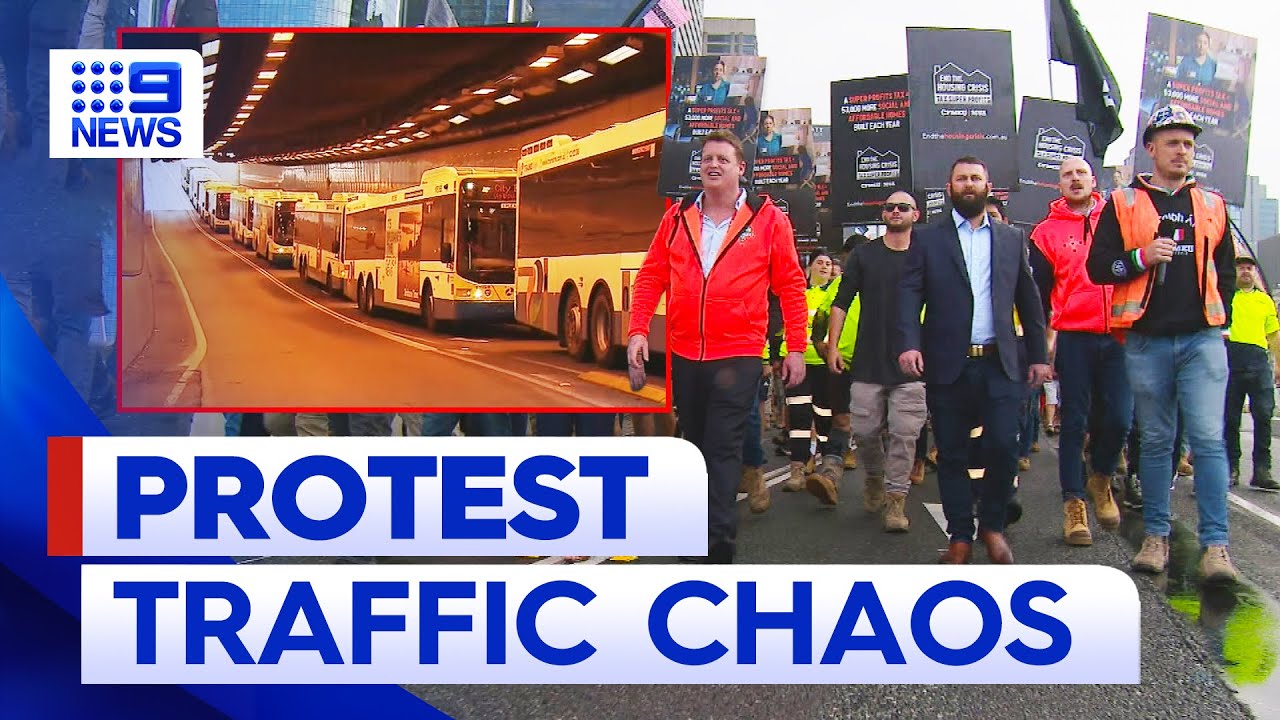 Brisbane commuters delayed by construction workers protest | 9 News ...