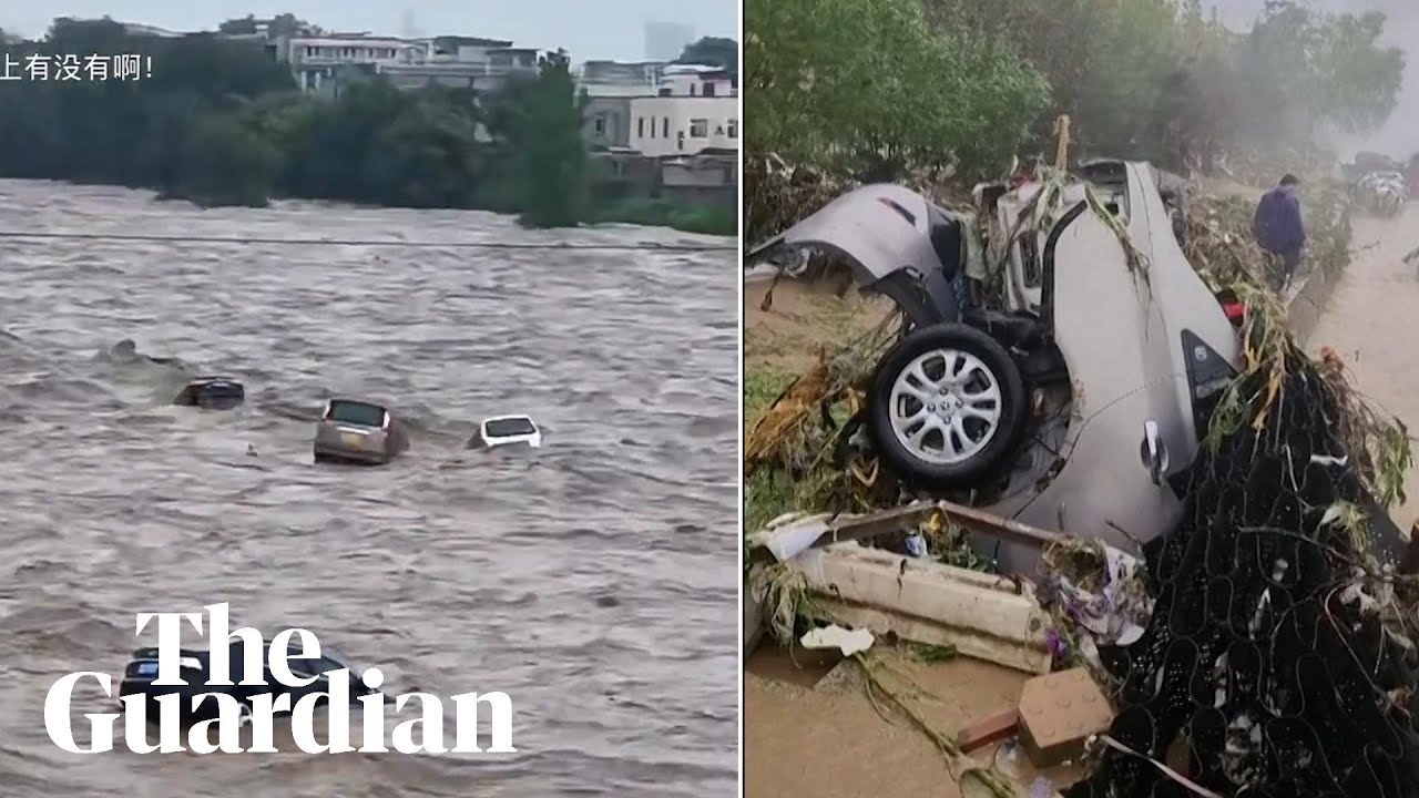 China: cars swept away by flood waters in Beijing after Typhoon Doksuri ...