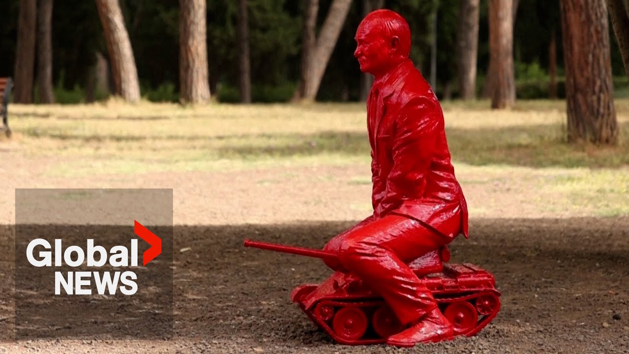 Red statue of Putin riding a tank appears in Rome playground - The ...